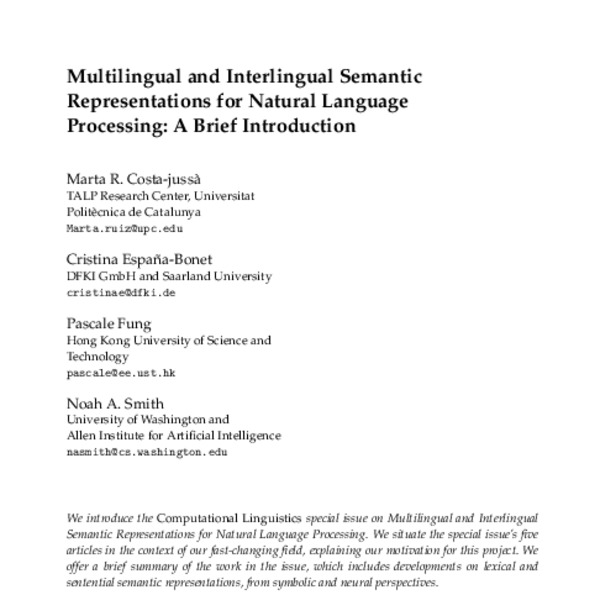 Multilingual and Interlingual Semantic Representations for Natural ...
