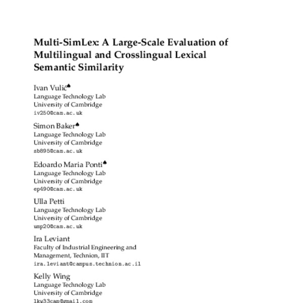 Multi-SimLex: A Large-Scale Evaluation of Multilingual and Crosslingual ...