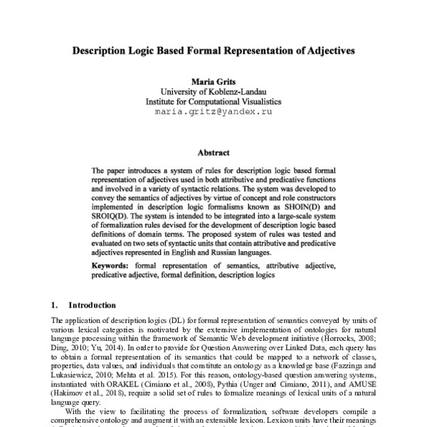 Description Logic Based Formal Representation of Adjectives - ACL Anthology