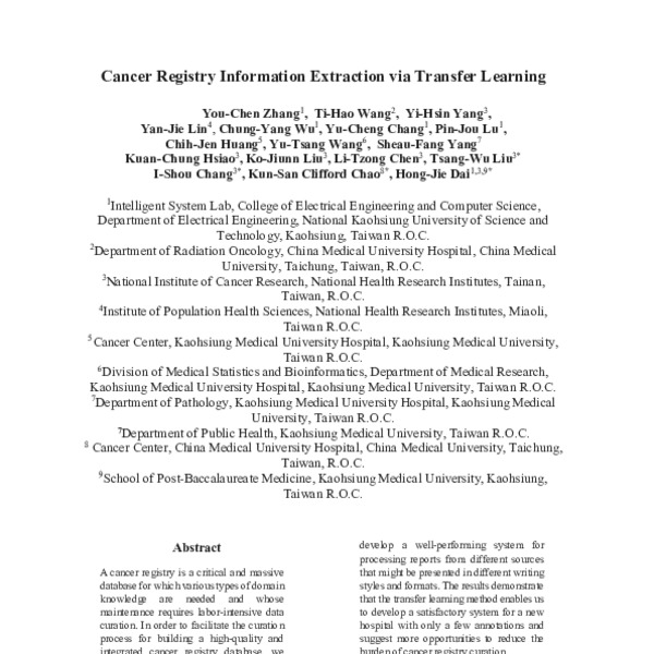 Cancer Registry Information Extraction via Transfer Learning - ACL ...