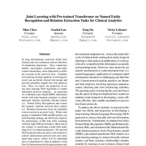 Joint Learning With Pre Trained Transformer On Named Entity Recognition And Relation Extraction