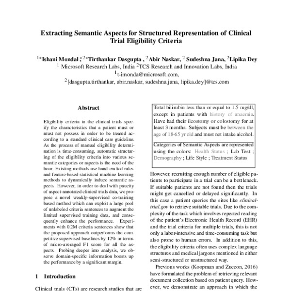 Extracting Semantic Aspects for Structured Representation of Clinical Trial Eligibility Criteria ...