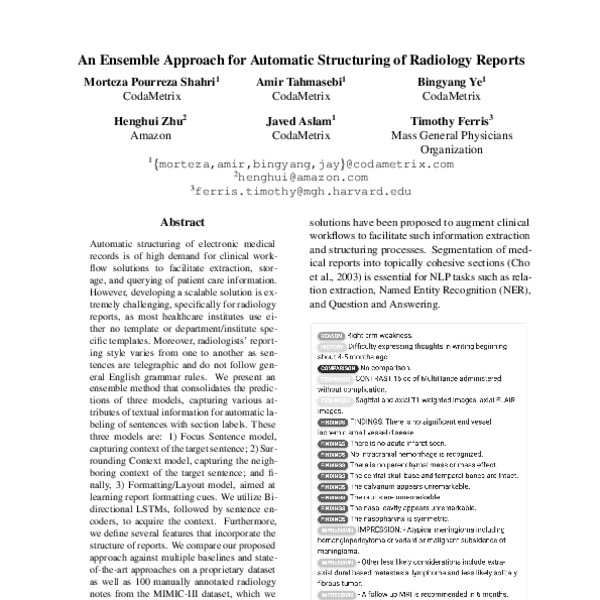 An Ensemble Approach for Automatic Structuring of Radiology Reports - ACL Anthology