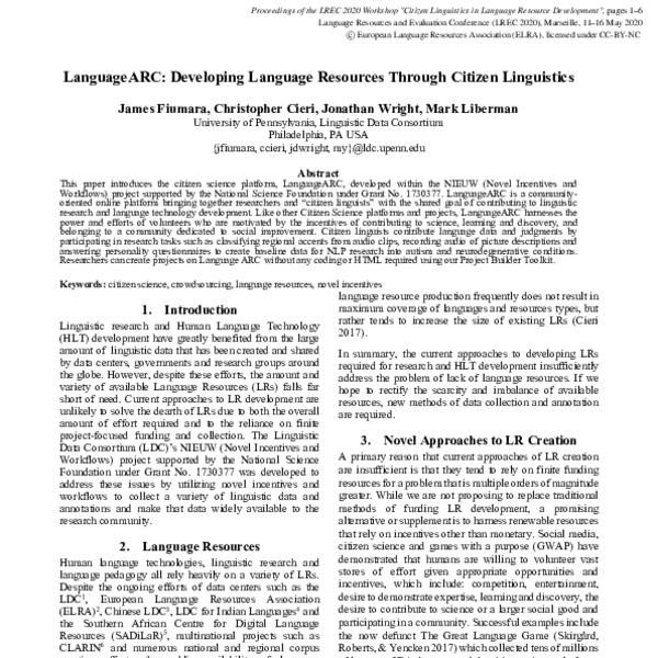 LanguageARC: Developing Language Resources Through Citizen Linguistics ...