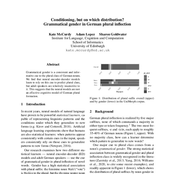 Conditioning, but on Which Distribution? Grammatical Gender in German ...
