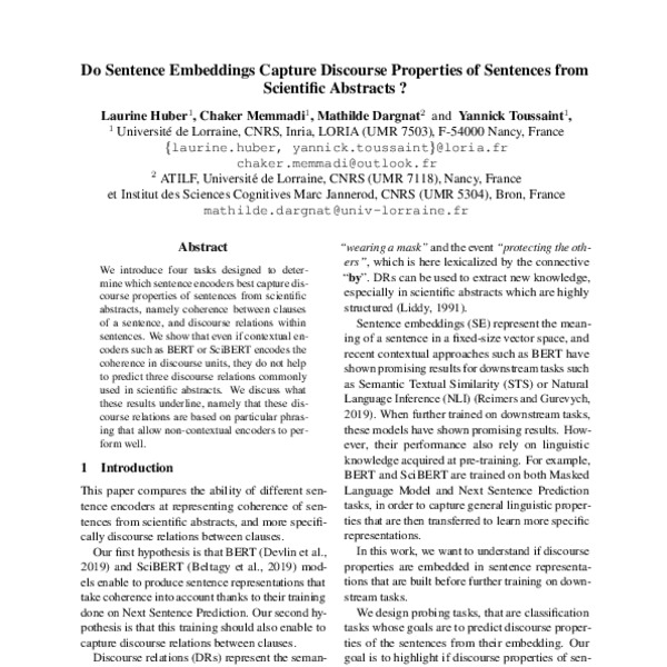 Do sentence embeddings capture discourse properties of sentences from ...