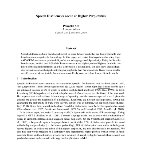Speech Disfluencies occur at Higher Perplexities - ACL Anthology