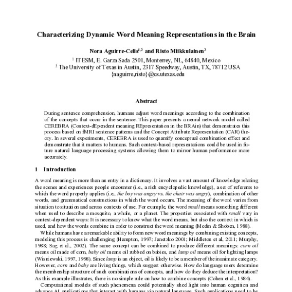 Characterizing Dynamic Word Meaning Representations in the Brain - ACL ...