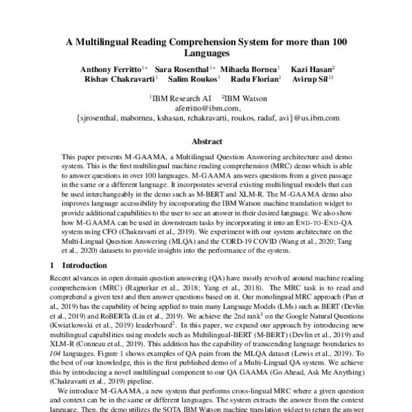 A Multilingual Reading Comprehension System for more than 100 Languages ...