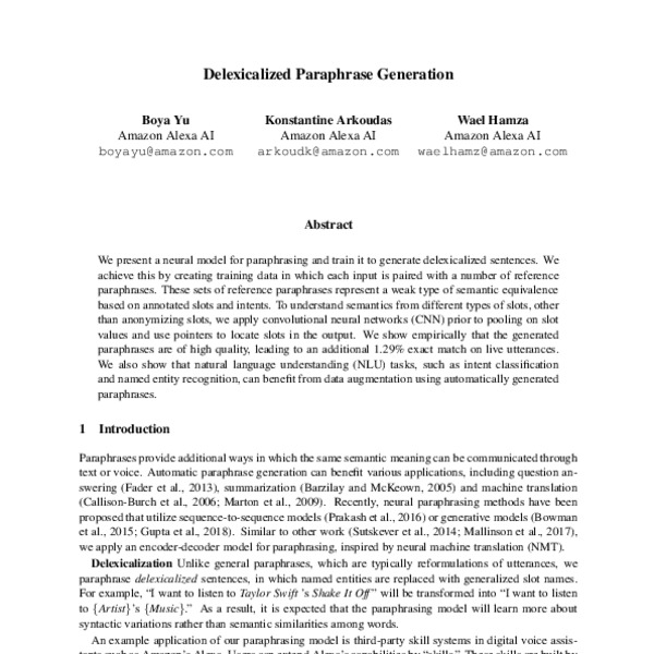 Delexicalized Paraphrase Generation - ACL Anthology