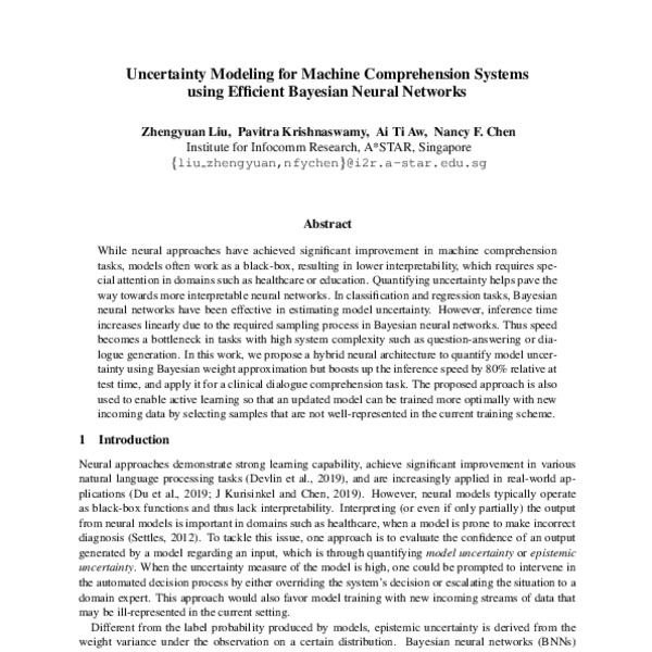 Uncertainty Modeling for Machine Comprehension Systems using Efficient Bayesian Neural Networks ...