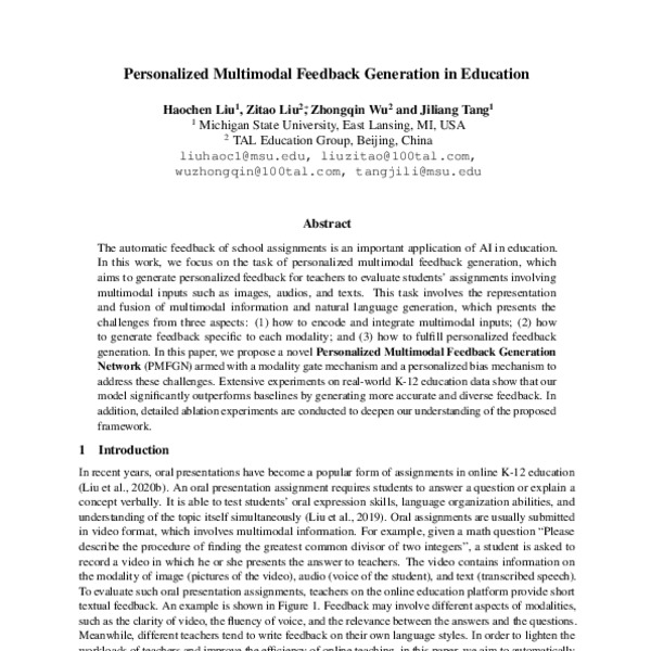 Personalized Multimodal Feedback Generation in Education - ACL Anthology