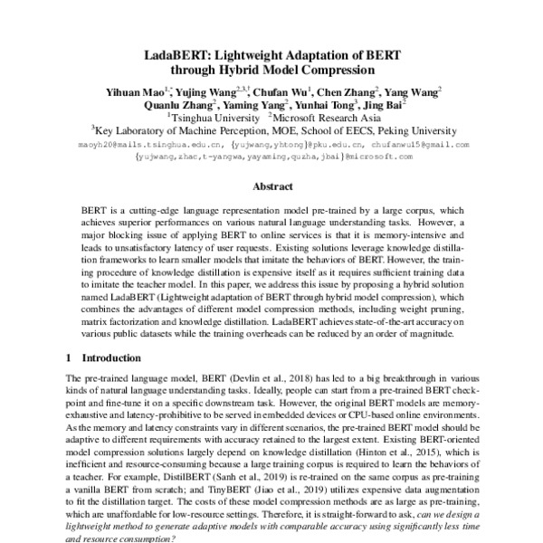 LadaBERT: Lightweight Adaptation of BERT through Hybrid Model ...