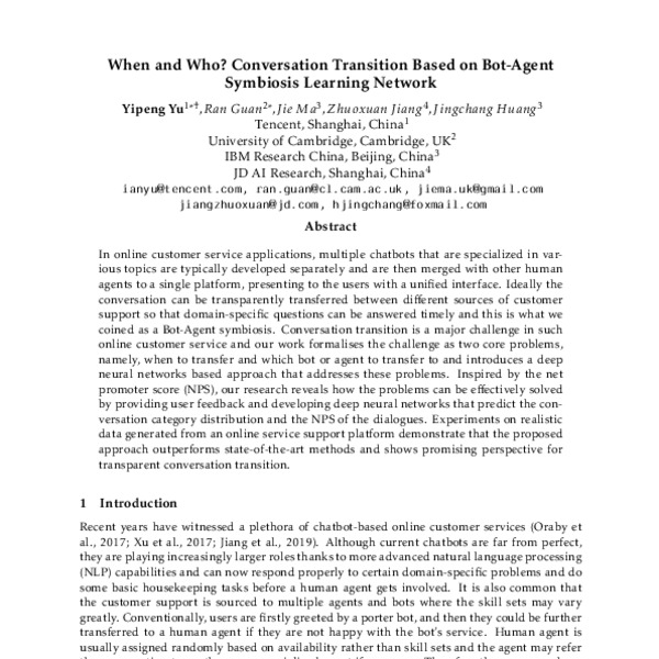 When and Who? Conversation Transition Based on Bot-Agent Symbiosis ...