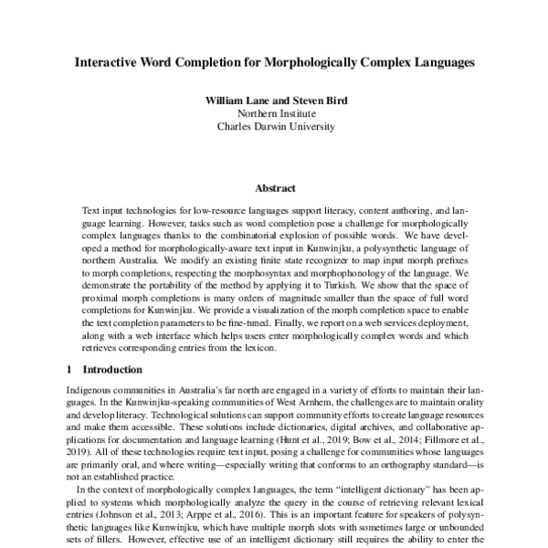 Interactive Word Completion for Morphologically Complex Languages - ACL ...