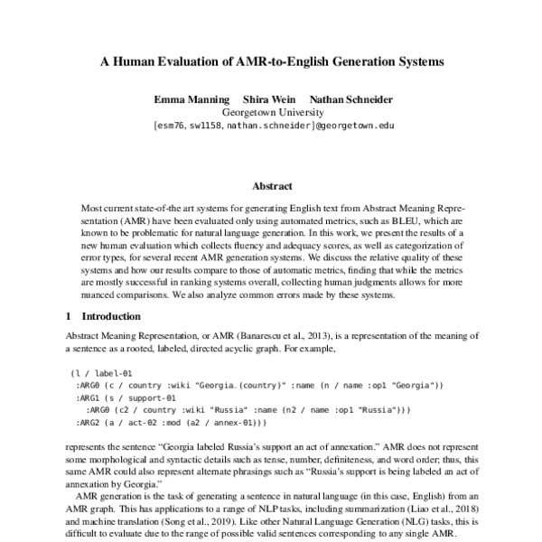 A Human Evaluation of AMR-to-English Generation Systems - ACL Anthology