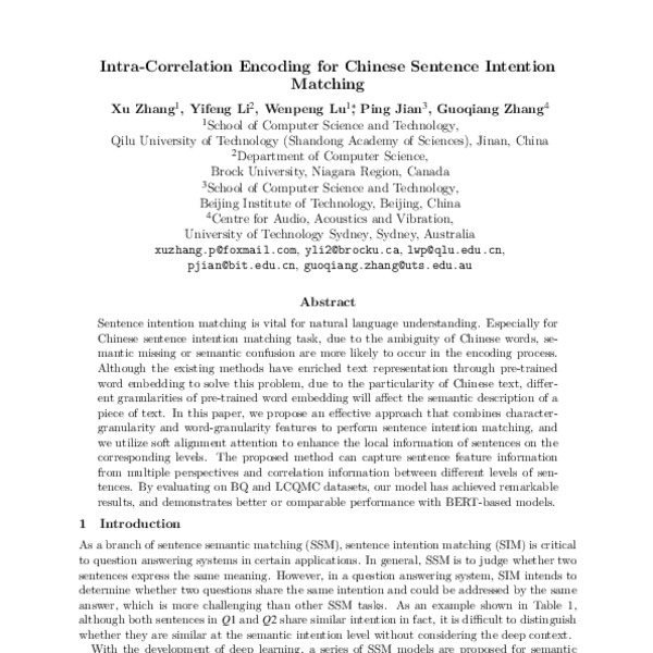 Intra-Correlation Encoding for Chinese Sentence Intention Matching ...