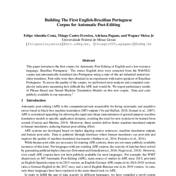 Building The First English-Brazilian Portuguese Corpus for Automatic ...