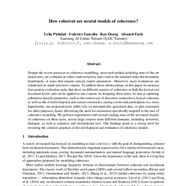 How coherent are neural models of coherence? - ACL Anthology