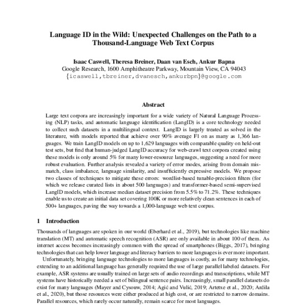 Language ID in the Wild: Unexpected Challenges on the Path to a ...