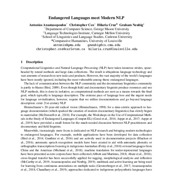 Endangered Languages meet Modern NLP - ACL Anthology