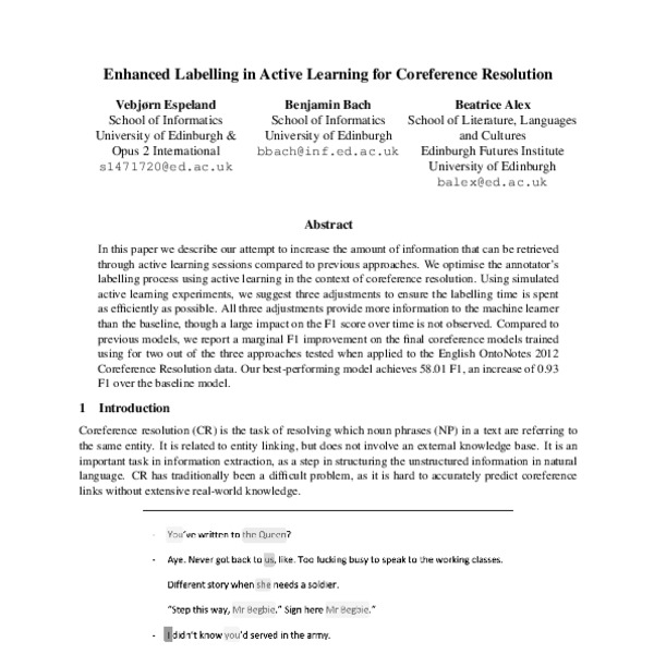 Enhanced Labelling in Active Learning for Coreference Resolution - ACL Anthology