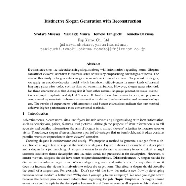 Distinctive Slogan Generation with Reconstruction - ACL Anthology