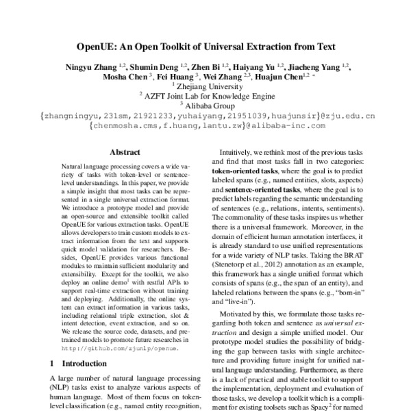 OpenUE: An Open Toolkit of Universal Extraction from Text - ACL Anthology