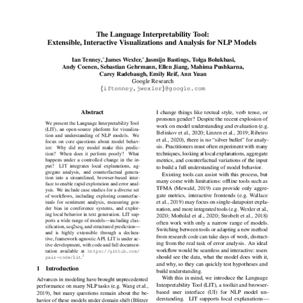 The Language Interpretability Tool Extensible Interactive Visualizations And Analysis For Nlp