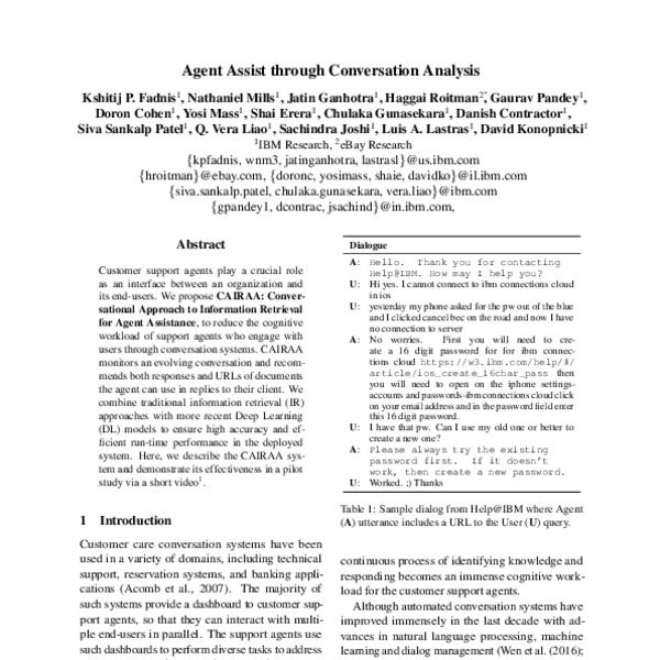 Agent Assist through Conversation Analysis - ACL Anthology