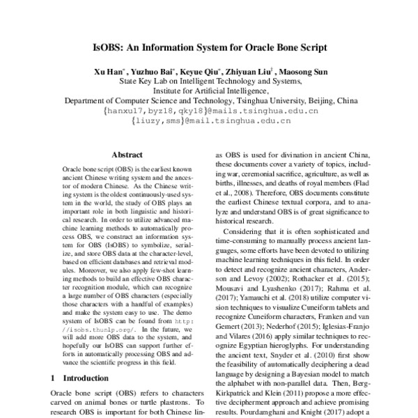 IsOBS: An Information System for Oracle Bone Script - ACL Anthology