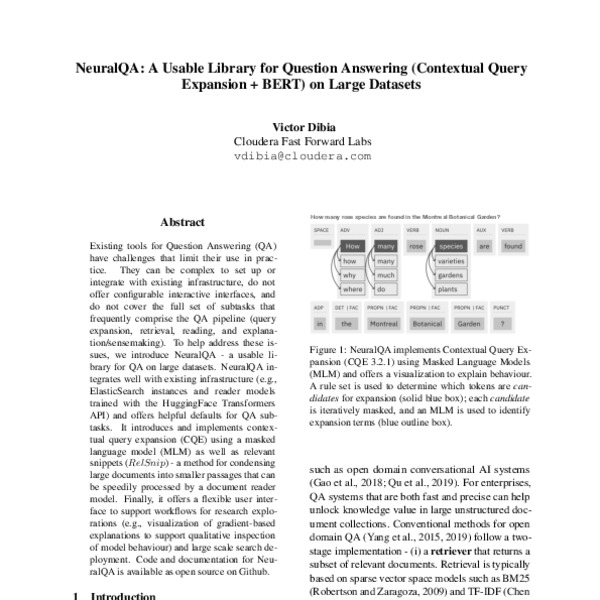 Neuralqa A Usable Library For Question Answering Contextual Query Expansion Bert On Large