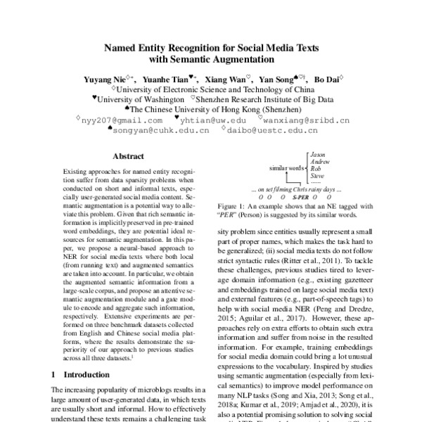 Named Entity Recognition for Social Media Texts with Semantic Augmentation - ACL Anthology