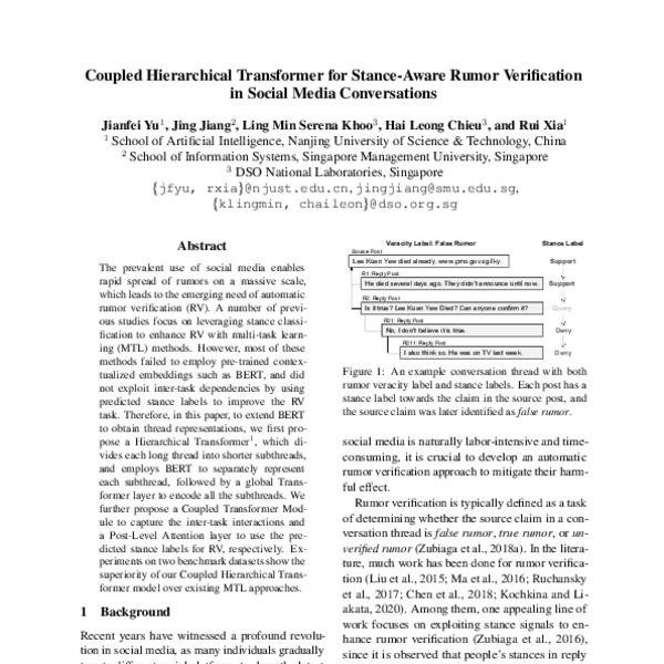 Coupled Hierarchical Transformer for Stance-Aware Rumor Verification in Social Media ...