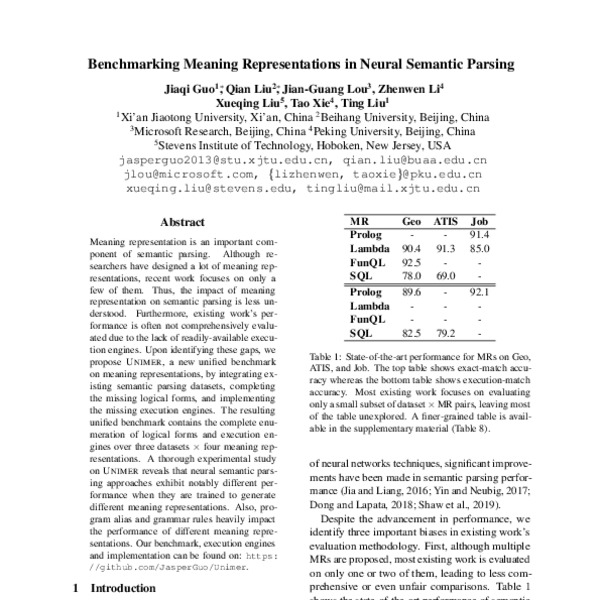 Benchmarking Meaning Representations in Neural Semantic Parsing - ACL Anthology