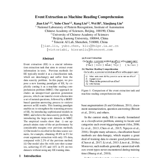 Event Extraction as Machine Reading Comprehension - ACL Anthology