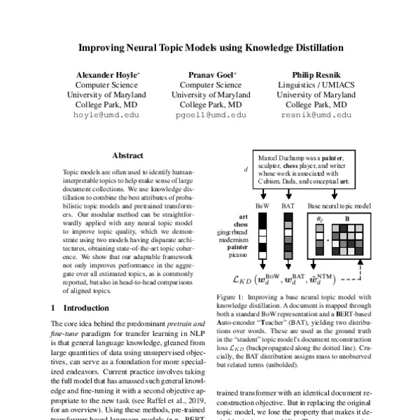 Improving Neural Topic Models Using Knowledge Distillation Acl Anthology