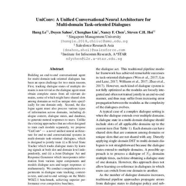 UniConv: A Unified Conversational Neural Architecture for Multi-domain Task-oriented Dialogues ...