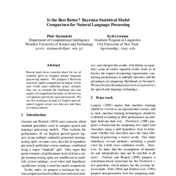 Is the Best Better? Bayesian Statistical Model Comparison for Natural ...