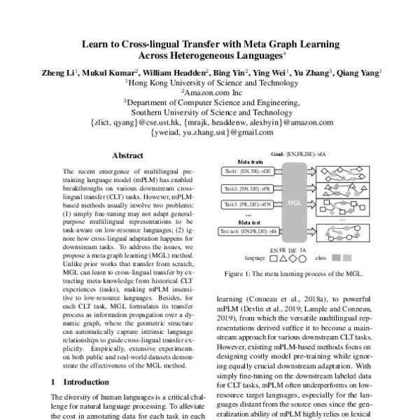 Learn to Cross-lingual Transfer with Meta Graph Learning Across Heterogeneous Languages - ACL ...