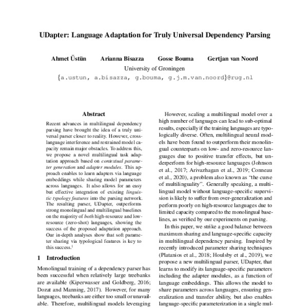 UDapter: Language Adaptation for Truly Universal Dependency Parsing - ACL Anthology