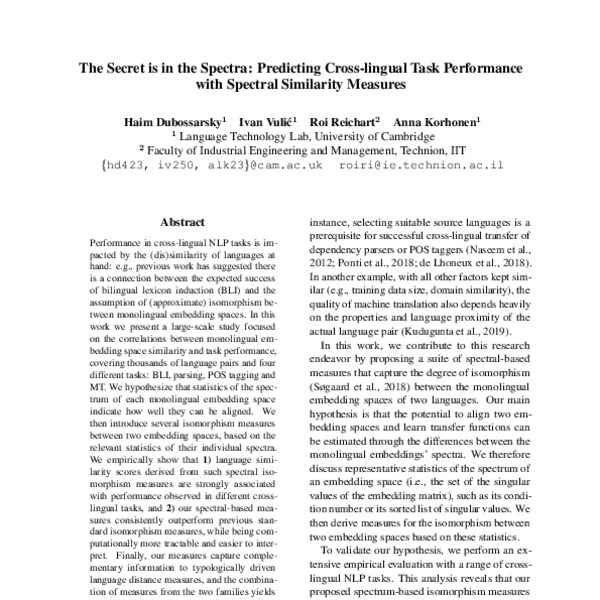 The Secret is in the Spectra: Predicting Cross-lingual Task Performance ...
