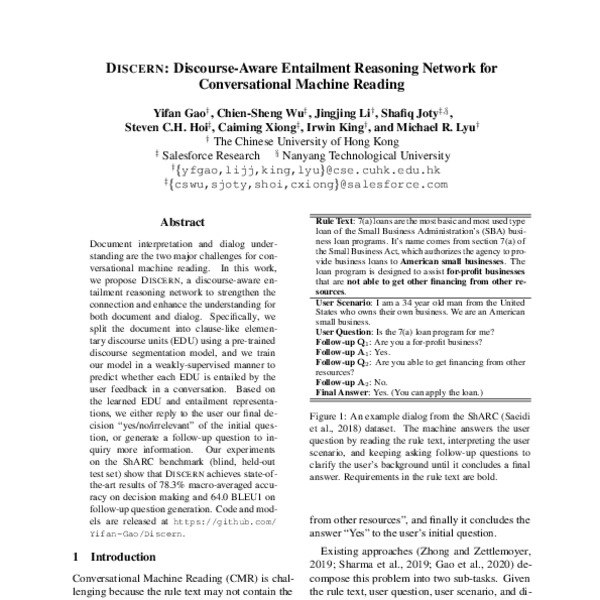 Discern: Discourse-Aware Entailment Reasoning Network for Conversational Machine Reading - ACL ...