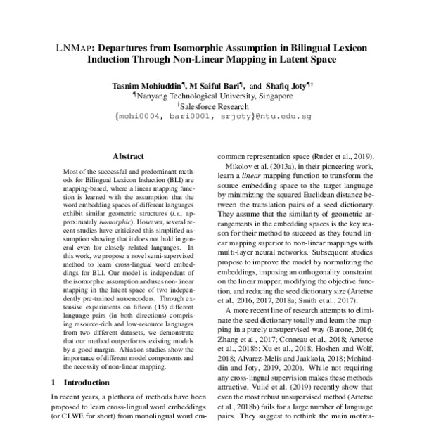 LNMap: Departures from Isomorphic Assumption in Bilingual Lexicon Induction Through Non-Linear ...