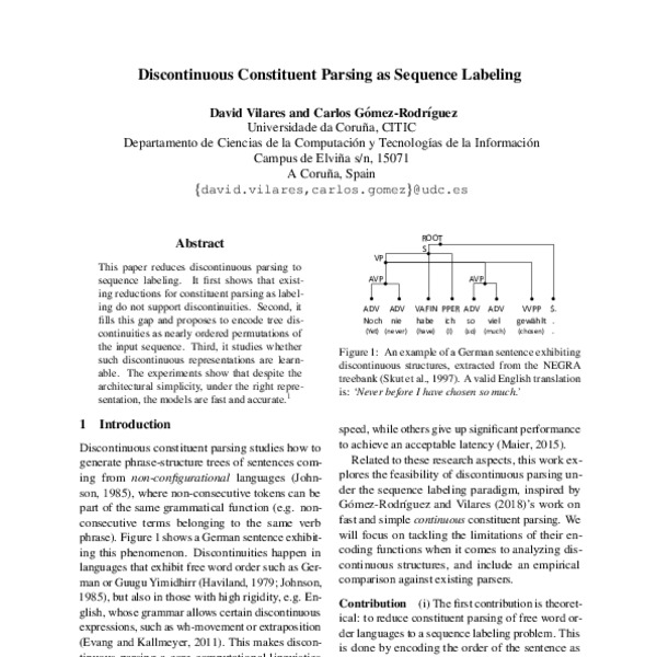 Discontinuous Constituent Parsing As Sequence Labeling Acl Anthology
