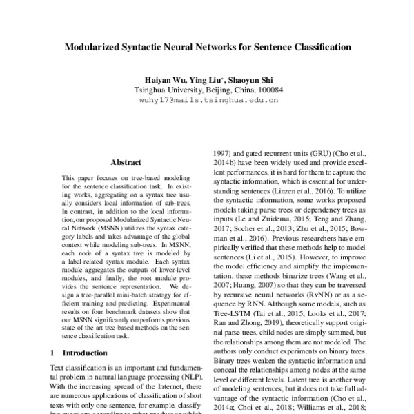 Modularized Syntactic Neural Networks For Sentence Classification Acl Anthology