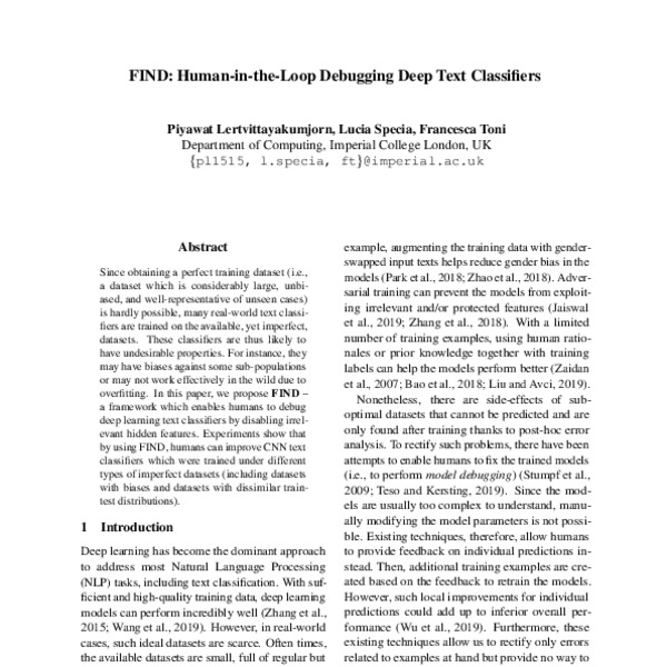 Find Human In The Loop Debugging Deep Text Classifiers Acl Anthology