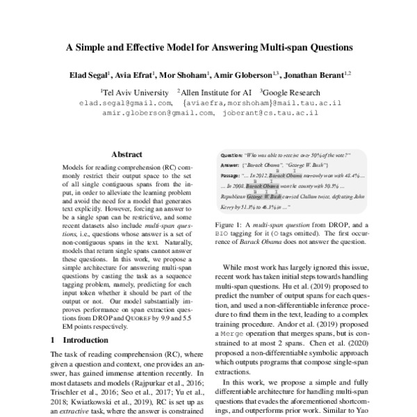 A Simple and Effective Model for Answering Multi-span Questions - ACL Anthology