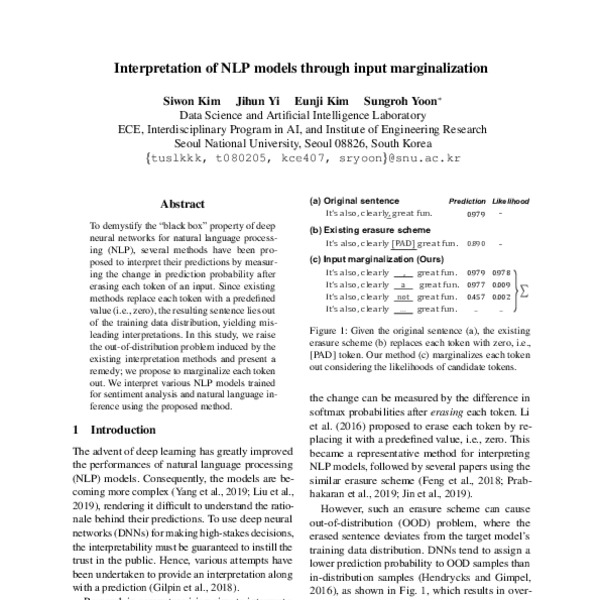 Interpretation of NLP models through input marginalization - ACL Anthology