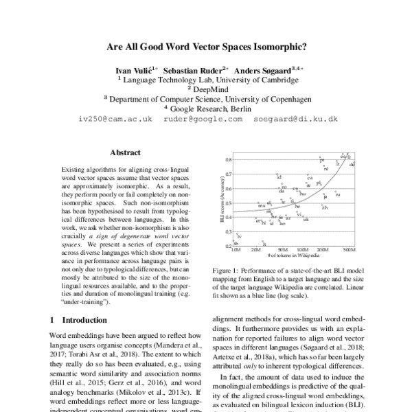 Are All Good Word Vector Spaces Isomorphic? - ACL Anthology